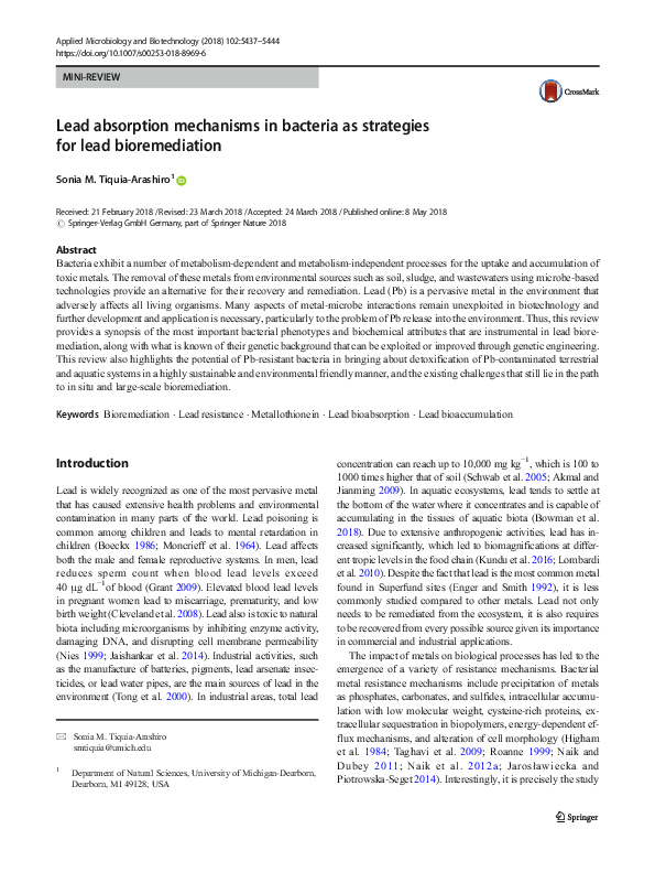 (PDF) Lead absorption mechanisms in bacteria as strategies for lead ...