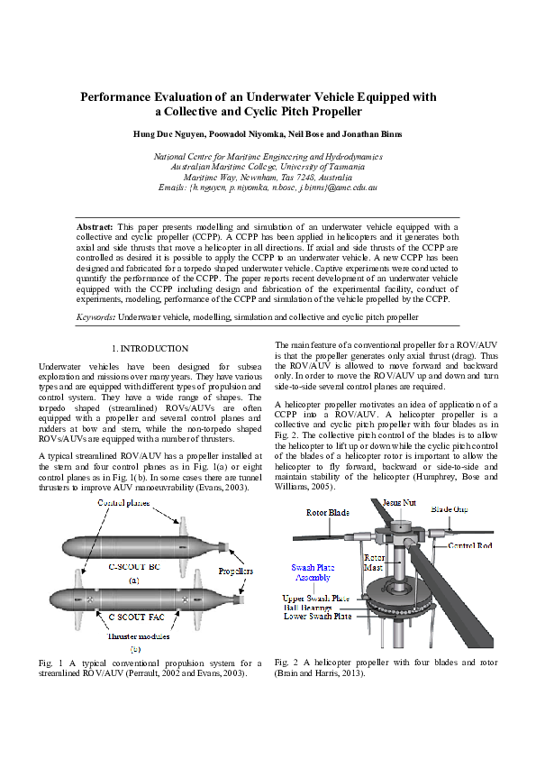 (PDF) Performance Evaluation of an Underwater Vehicle Equipped with a ...