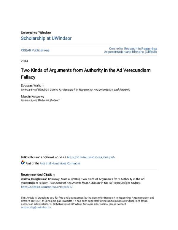 (PDF) Two Kinds of Arguments from Authority in the Ad Verecundiam Fallacy