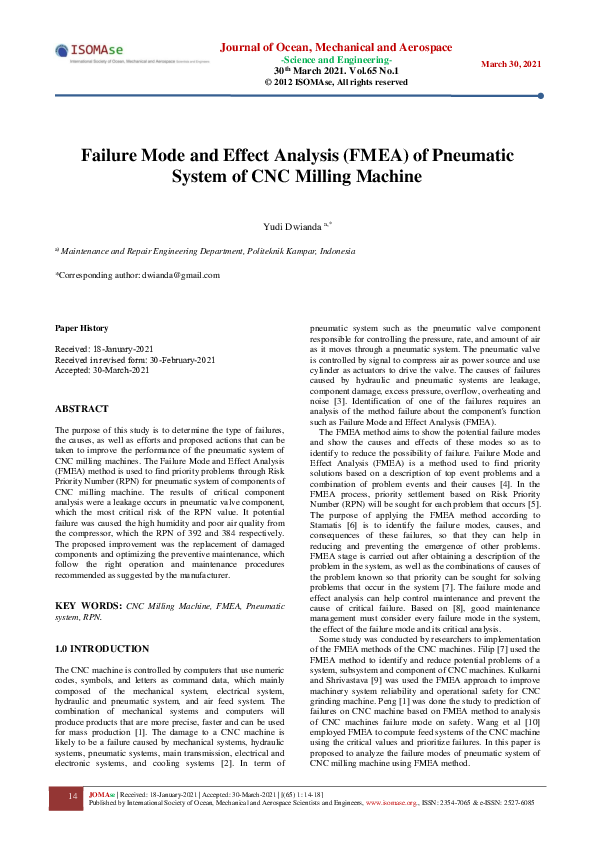 (PDF) Failure Mode and Effect Analysis (FMEA) of Pneumatic System of ...