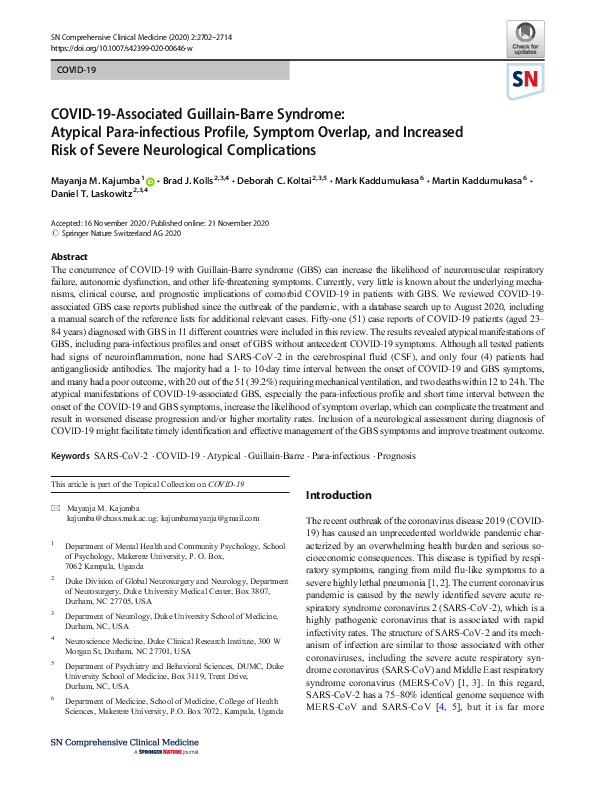 (PDF) COVID-19-Associated Guillain-Barre Syndrome: Atypical Para ...
