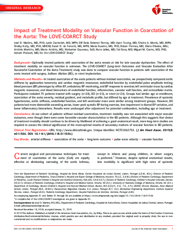 (PDF) Impact of Treatment Modality on Vascular Function in Coarctation ...