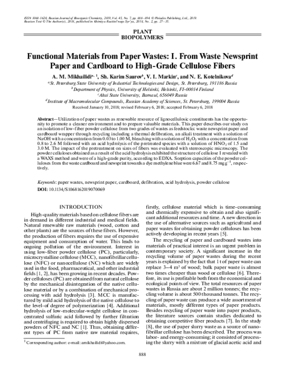 (PDF) Functional Materials from Paper Wastes: I. From Waste Newsprint ...