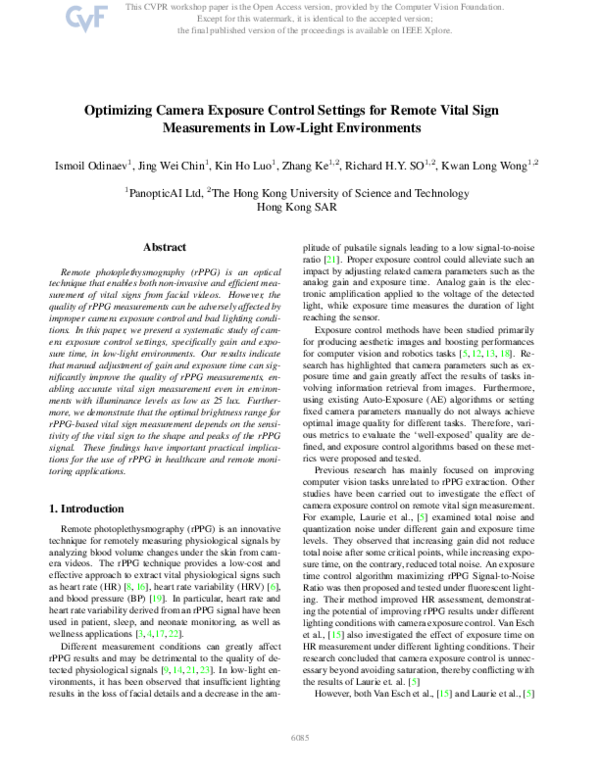 (PDF) Optimizing Camera Exposure Control Settings for Remote Vital Sign ...