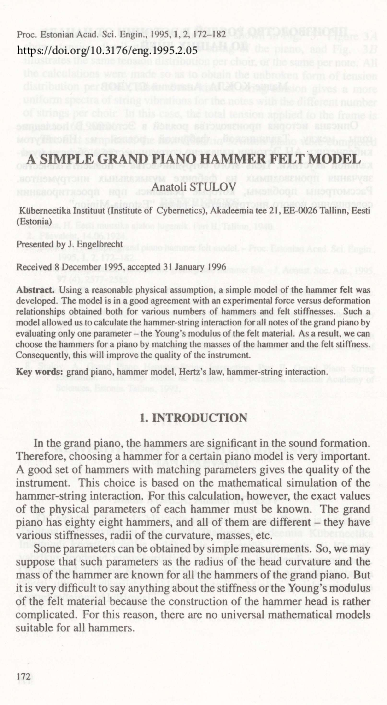 (PDF) A Simple Grand Piano Hammer Felt Model