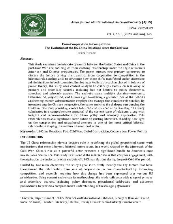 (PDF) From Cooperation to Competition: The Evolution of the US-China ...