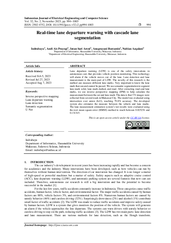 (PDF) Real-time lane departure warning with cascade lane segmentation