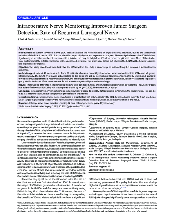 (PDF) Intraoperative Nerve Monitoring Improves Junior Surgeon Detection ...