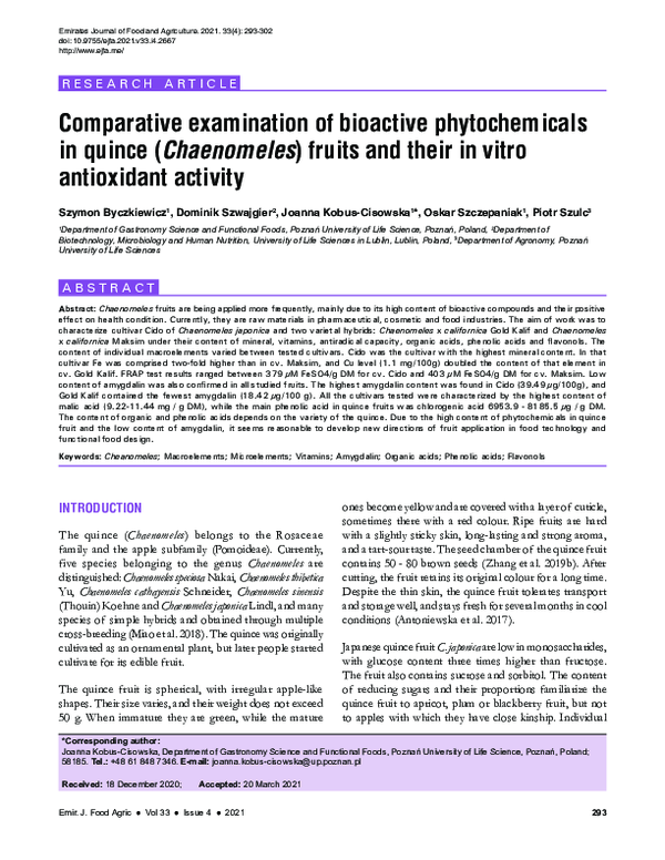 (PDF) Comparative examination of bioactive phytochemicals in quince (Chaenomeles) fruits and ...