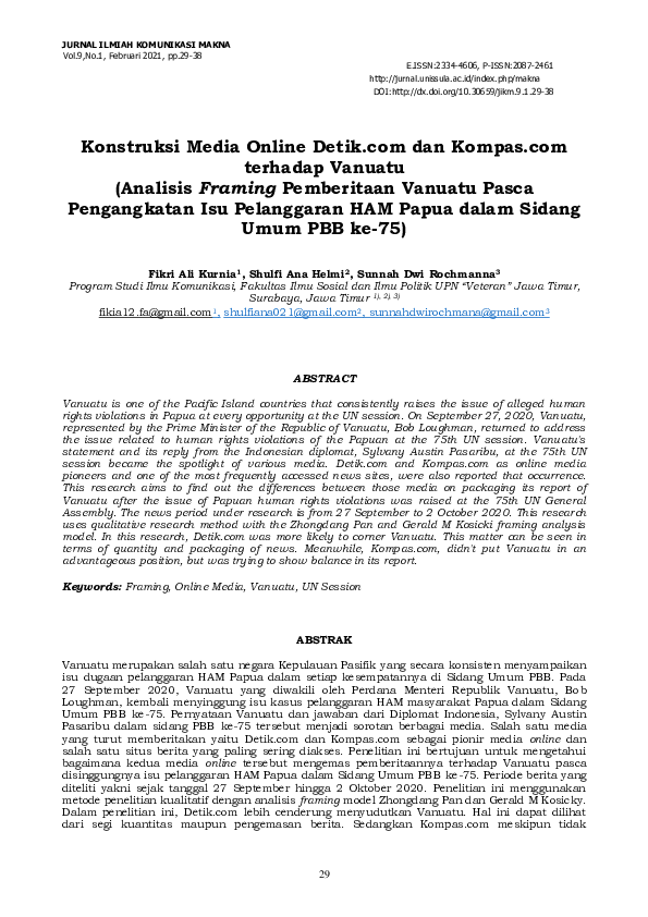 (PDF) Konstruksi Media Online Detik.com dan Kompas.com terhadap Vanuatu (Analisis Framing ...