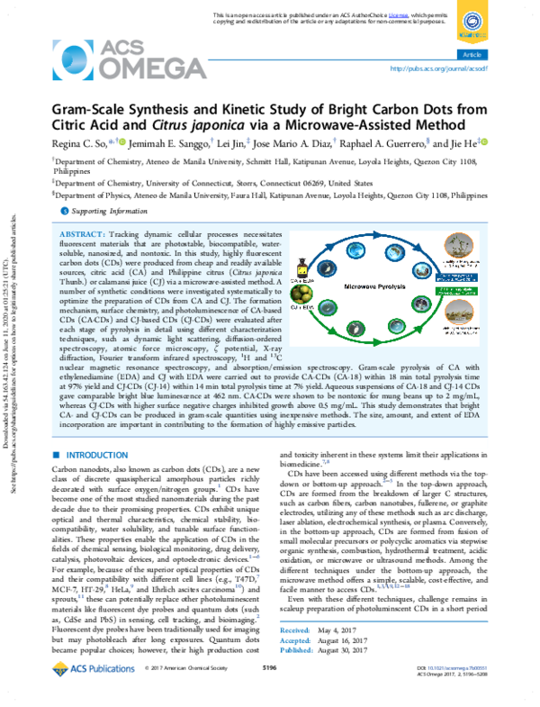 (PDF) Gram-Scale Synthesis and Kinetic Study of Bright Carbon Dots from Citric Acid and Citrus ...