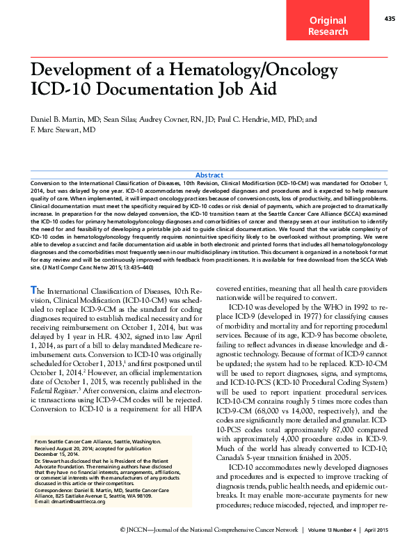 (PDF) Development of a Hematology/Oncology ICD-10 Documentation Job Aid ...