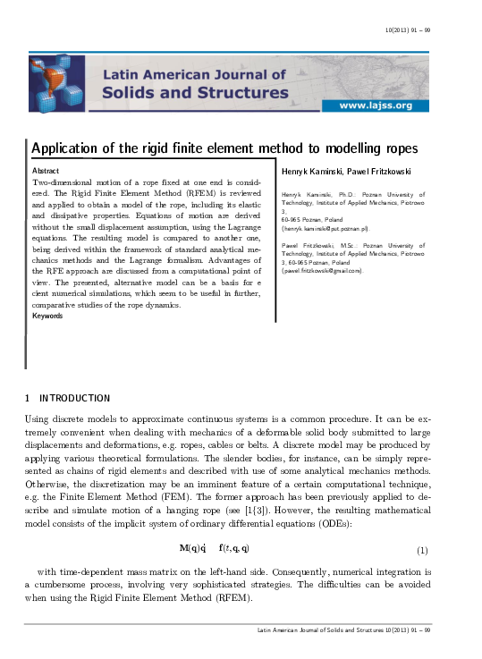 Pdf An Application Of The Rigid Finite Element Method To Modelling Of Flexible Structures