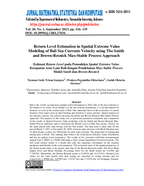 (PDF) Return Level Estimation in Spatial Extreme Value Modeling of Bali Sea Currents Velocity ...