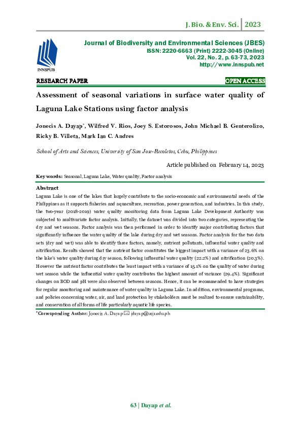 (PDF) Assessment of seasonal variations in surface water quality of ...