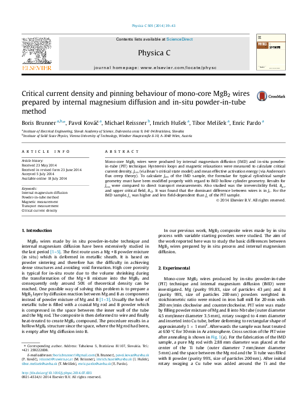 (PDF) Critical current density and pinning behaviour of mono-core MgB2 ...
