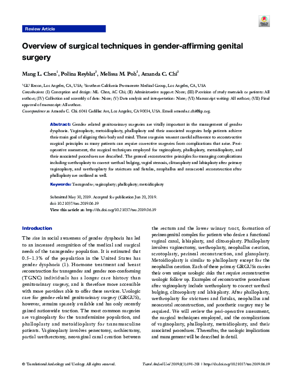 (PDF) Overview of surgical techniques in gender-affirming genital surgery
