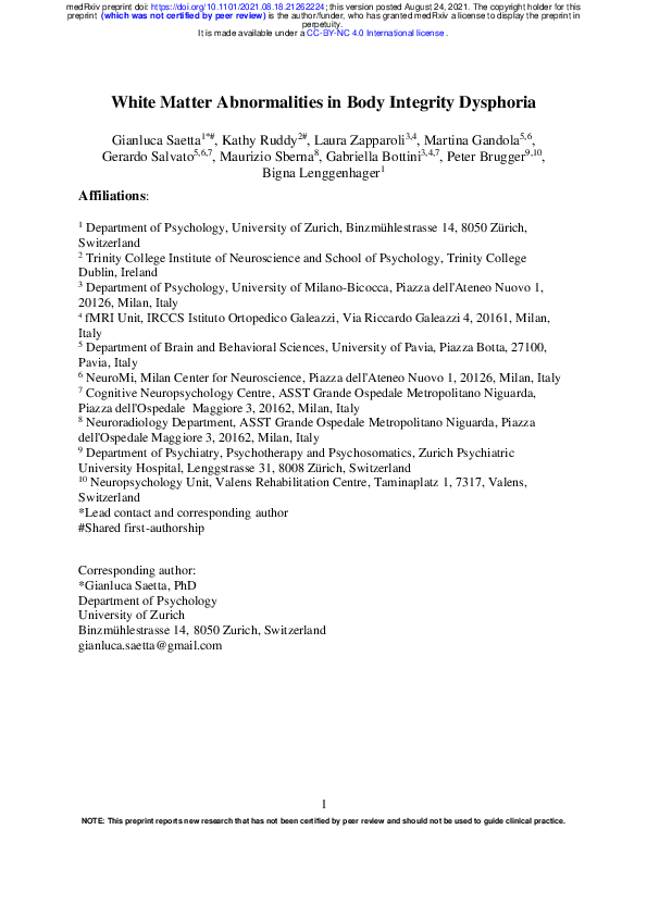 (PDF) White Matter Abnormalities in Body Integrity Dysphoria