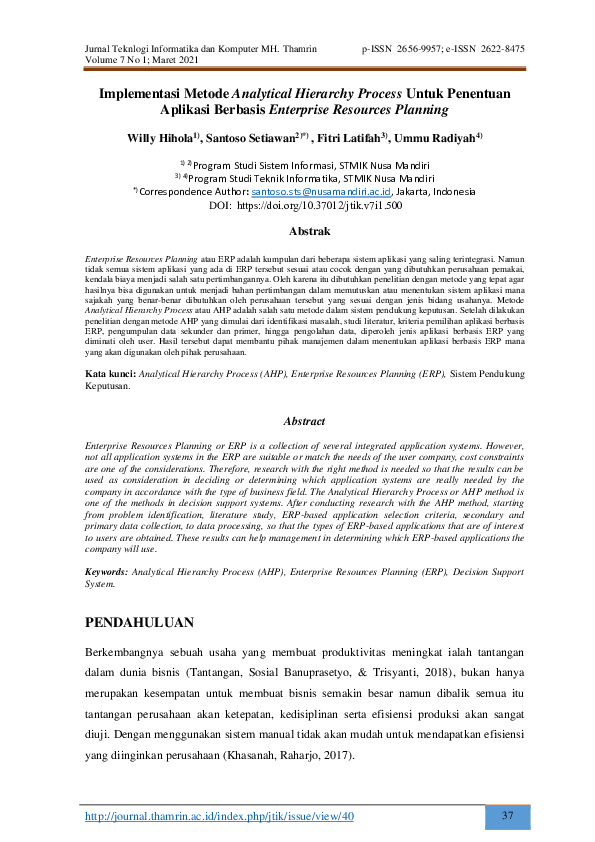 (PDF) Implementasi Metode Analytical Hierarchy Process Untuk Penentuan Aplikasi Berbasis ...