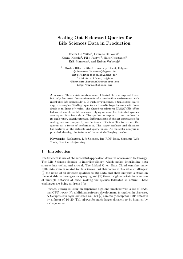 (PDF) Scaling Out Federated Queries for Life Sciences Data in Production