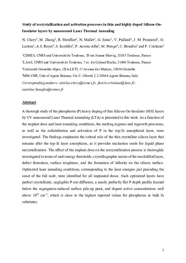 (PDF) Study of recrystallization and activation processes in thin and ...