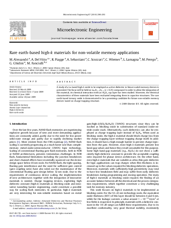 (PDF) Rare earth-based high-k materials for non-volatile memory applications | Michele Perego ...