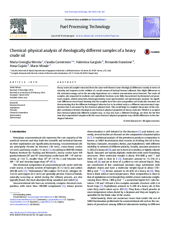 (PDF) Chemical–physical analysis of rheologically different samples of ...