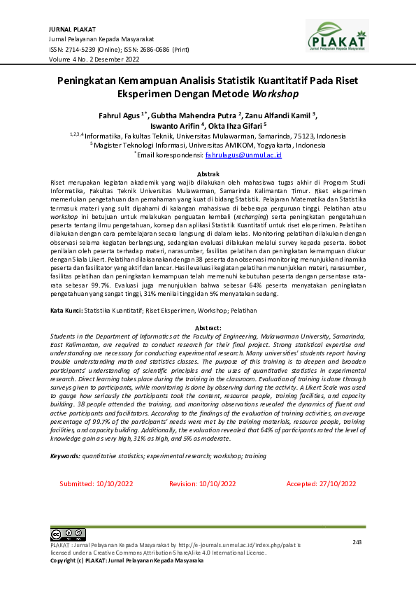 (PDF) Peningkatan Kemampuan Analisis Statistik Kuantitatif Pada Riset Eksperimen Dengan Metode ...