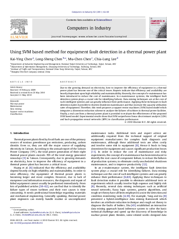 Pdf Using Svm Based Method For Equipment Fault Detection In A Thermal