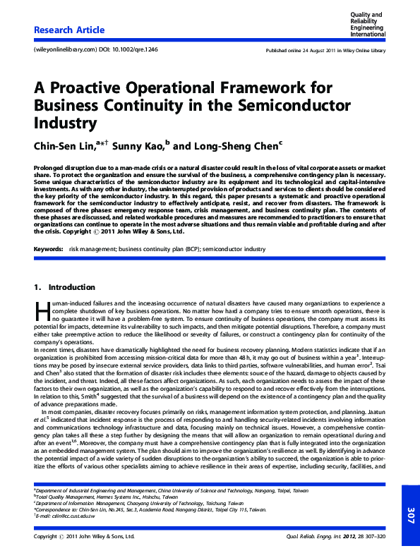 (PDF) A Proactive Operational Framework for Business Continuity in the ...