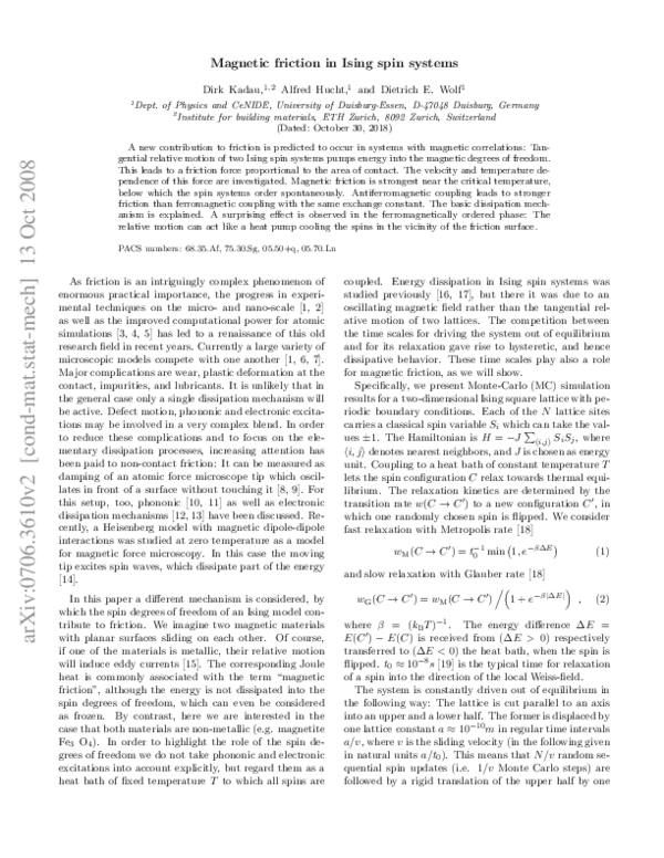 (PDF) Magnetic Friction in Ising Spin Systems