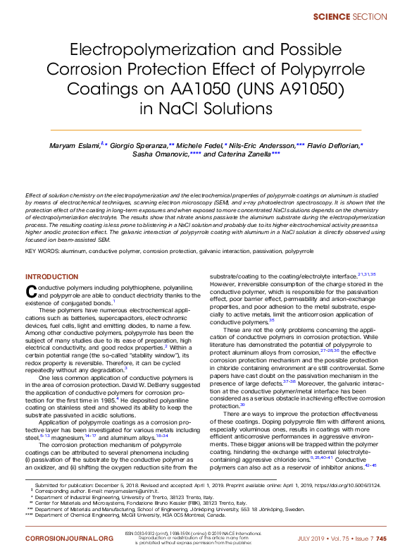 (PDF) Electropolymerization and Possible Corrosion Protection Effect of ...