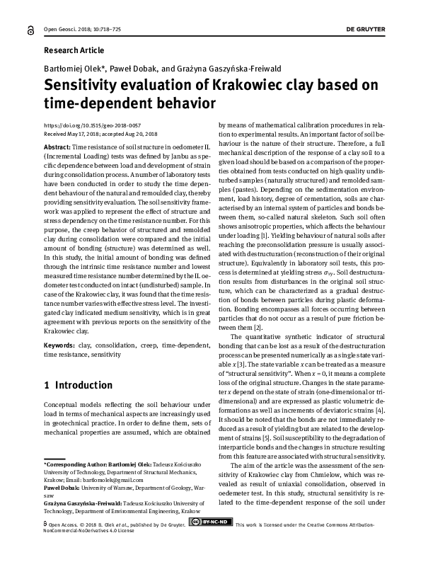 (PDF) Sensitivity evaluation of Krakowiec clay based on time-dependent ...