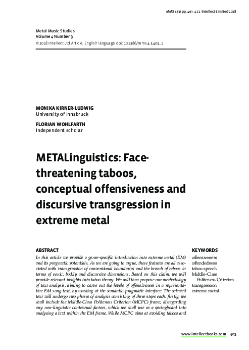 (PDF) METALinguistics: Face-threatening taboos, conceptual ...