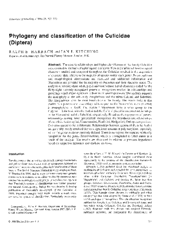 (PDF) Phylogeny and classification of the Culicidae (Diptera)