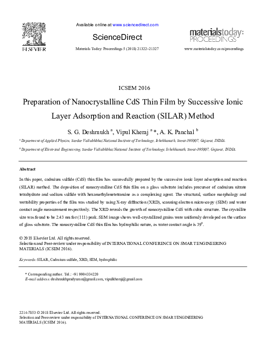 (PDF) Preparation of Nanocrystalline CdS Thin Film by Successive Ionic ...