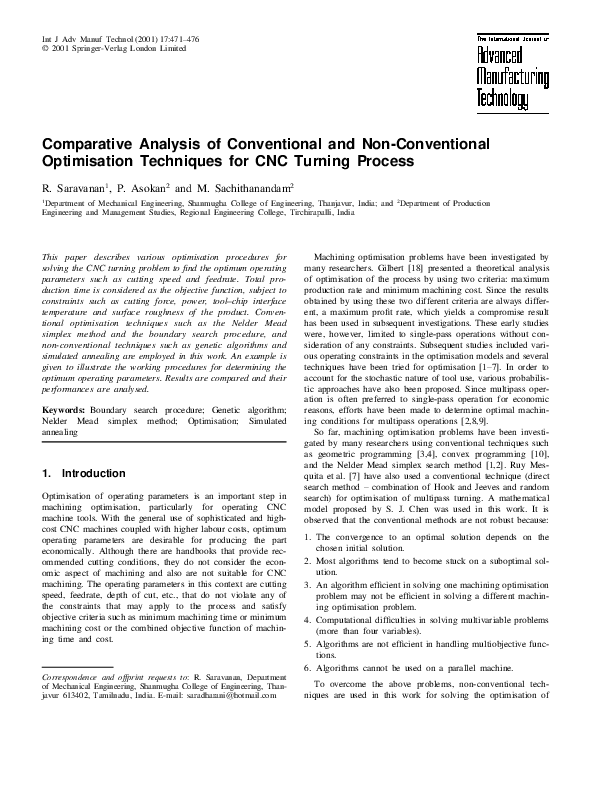 (PDF) Comparative Analysis of Conventional and Non-Conventional Optimisation Techniques for CNC ...