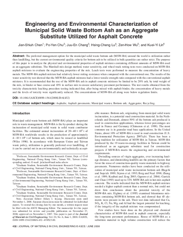(PDF) Engineering and Environmental Characterization of Municipal Solid ...