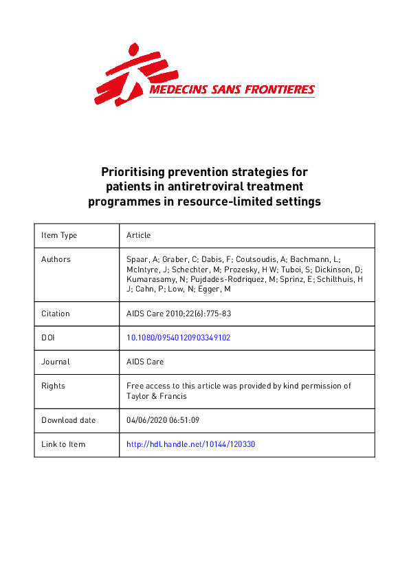 (PDF) Prioritising prevention strategies for patients in antiretroviral ...