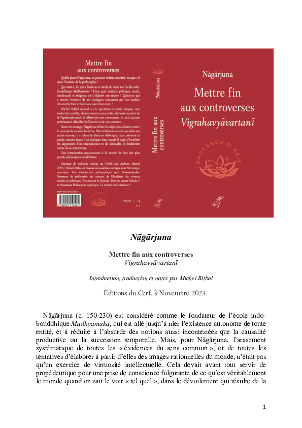 (PDF) NÂGÂRJUNA "METTRE FIN AUX CONTROVERSES"