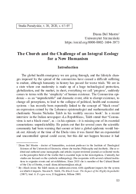 (PDF) The Church and the Challenge of an Integral Ecology for a New ...