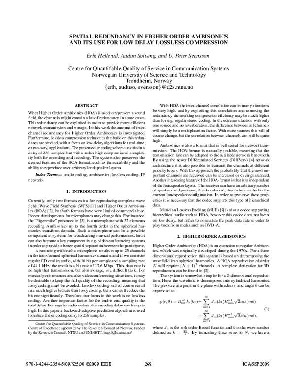(PDF) Spatial redundancy in Higher Order Ambisonics and its use for lowdelay lossless compression