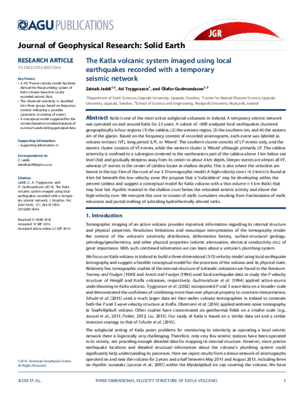 (PDF) The Katla volcanic system imaged using local earthquakes recorded with a temporary seismic ...