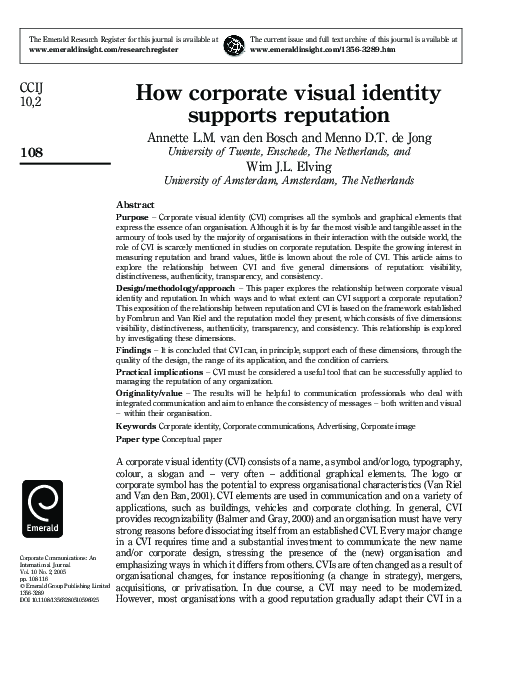 (PDF) How corporate visual identity supports reputation