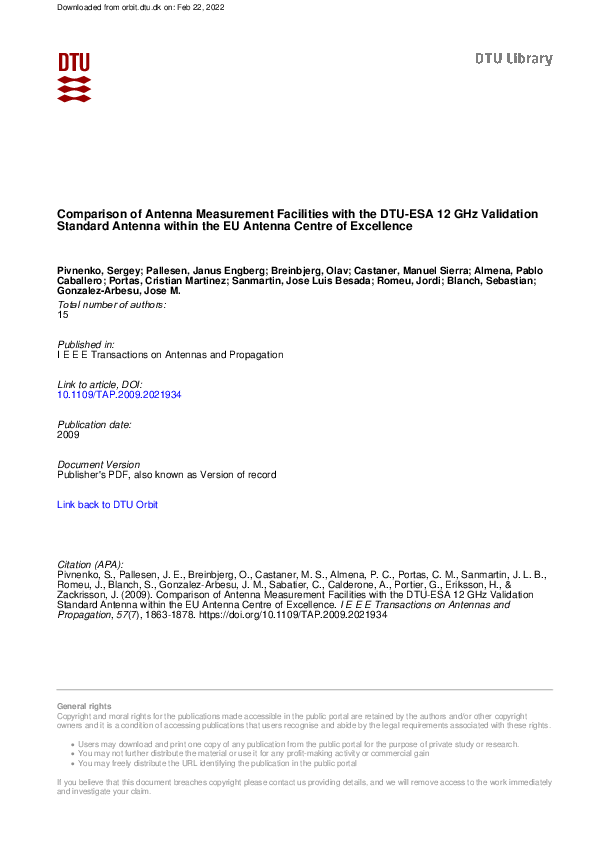 (PDF) Comparison of Antenna Measurement Facilities With the DTU-ESA 12 ...