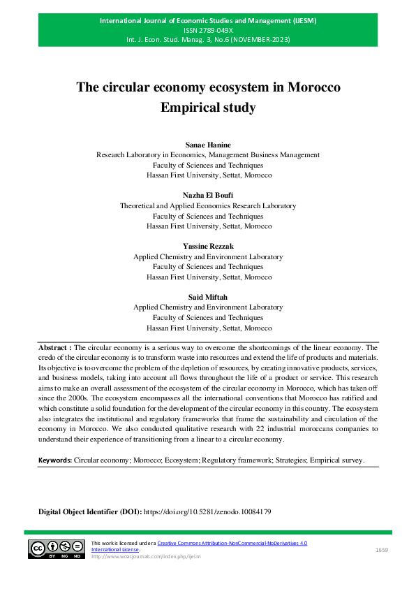 (PDF) The circular economy ecosystem in Morocco Empirical study