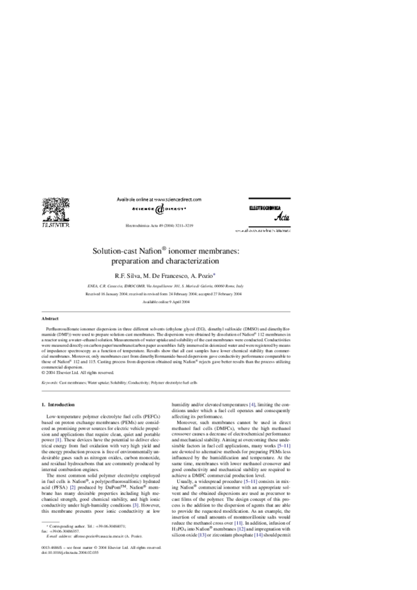 (PDF) Solution-cast Nafion® ionomer membranes: preparation and ...