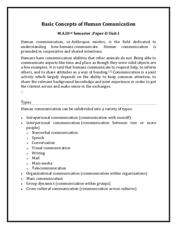 (PDF) Basic Concepts of Human Comunication