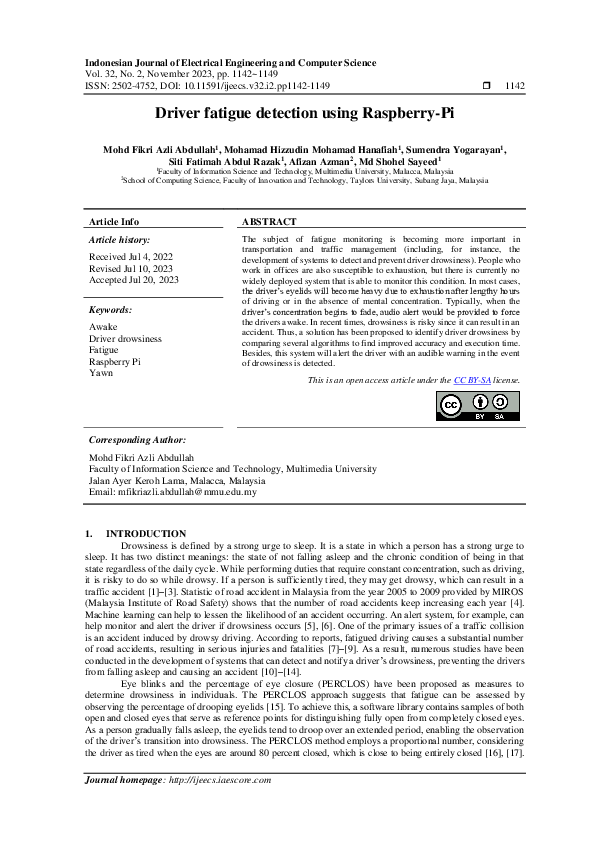 (PDF) Driver fatigue detection using Raspberry-Pi