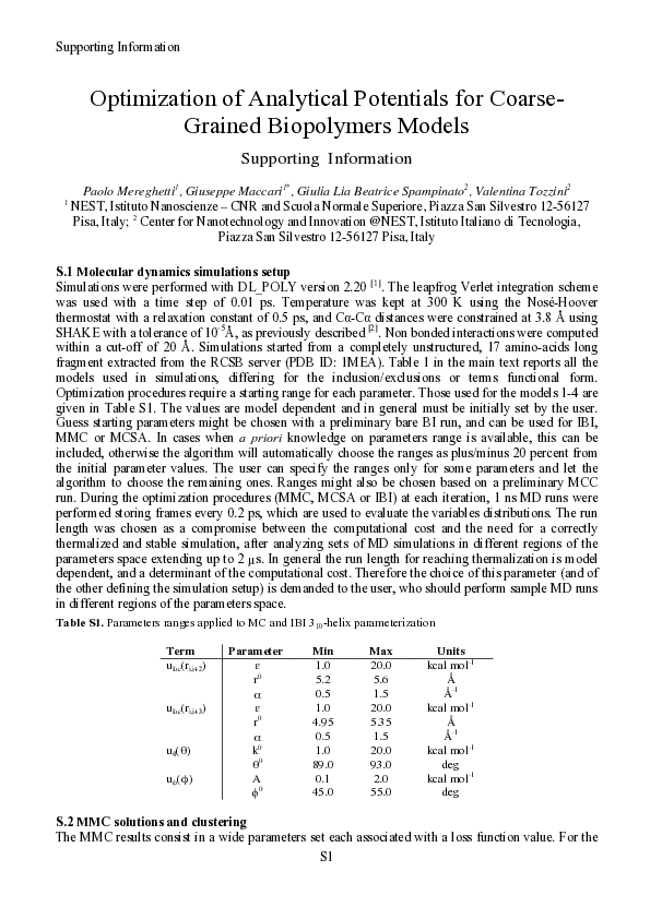 (PDF) Optimization of Analytical Potentials for Coarse-Grained Biopolymer Models